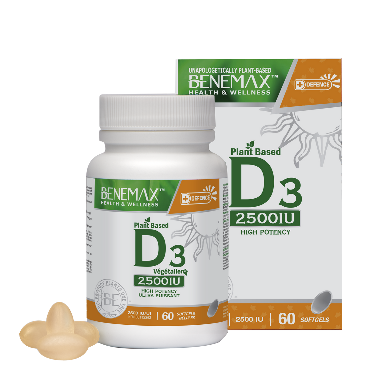 Plant Based Vitamin D3 High Potency 2500IU Supplements | Benemax Health ...
